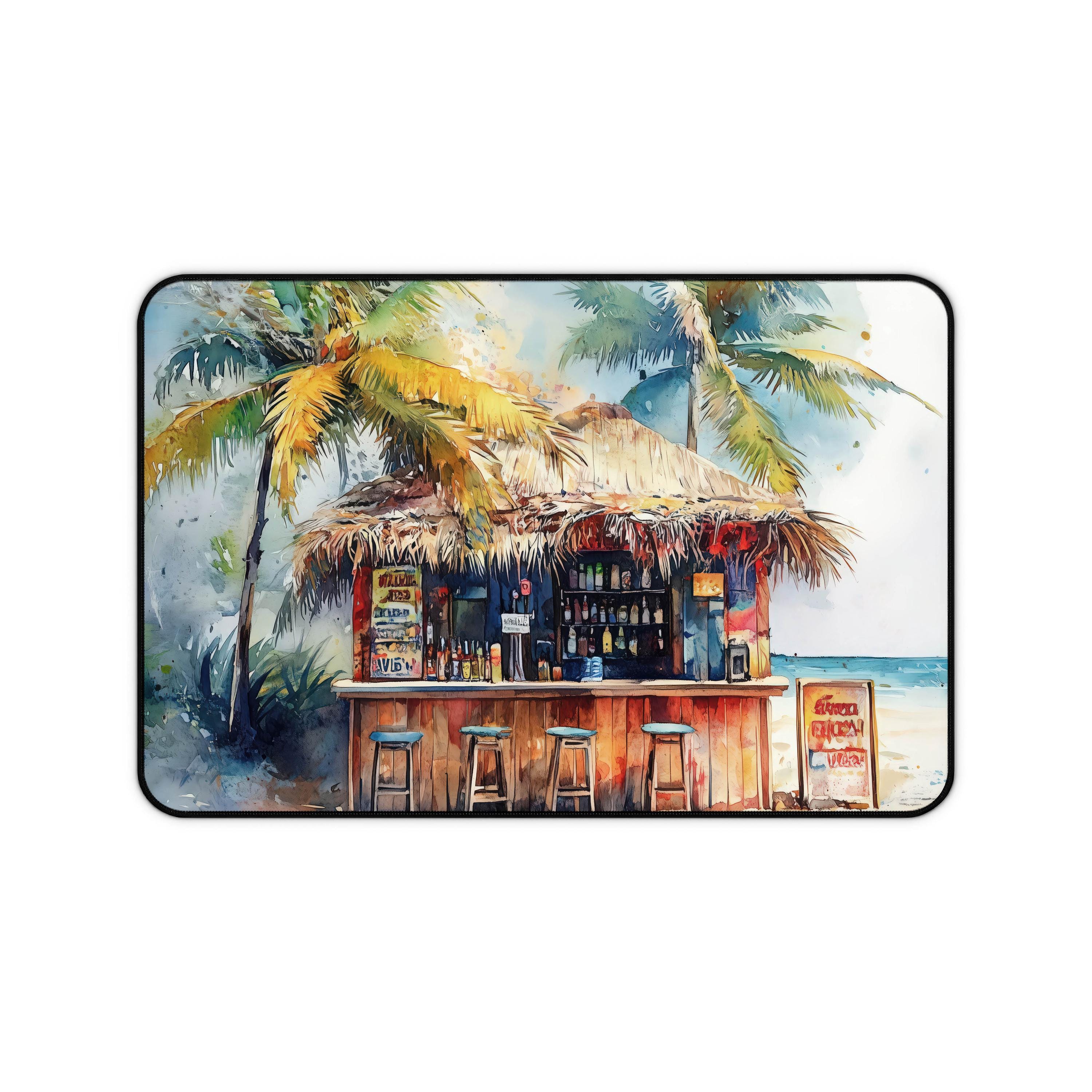 Beach Bar Desk Mat With Tropical Watercolor Art, Anti-slip Backing ...