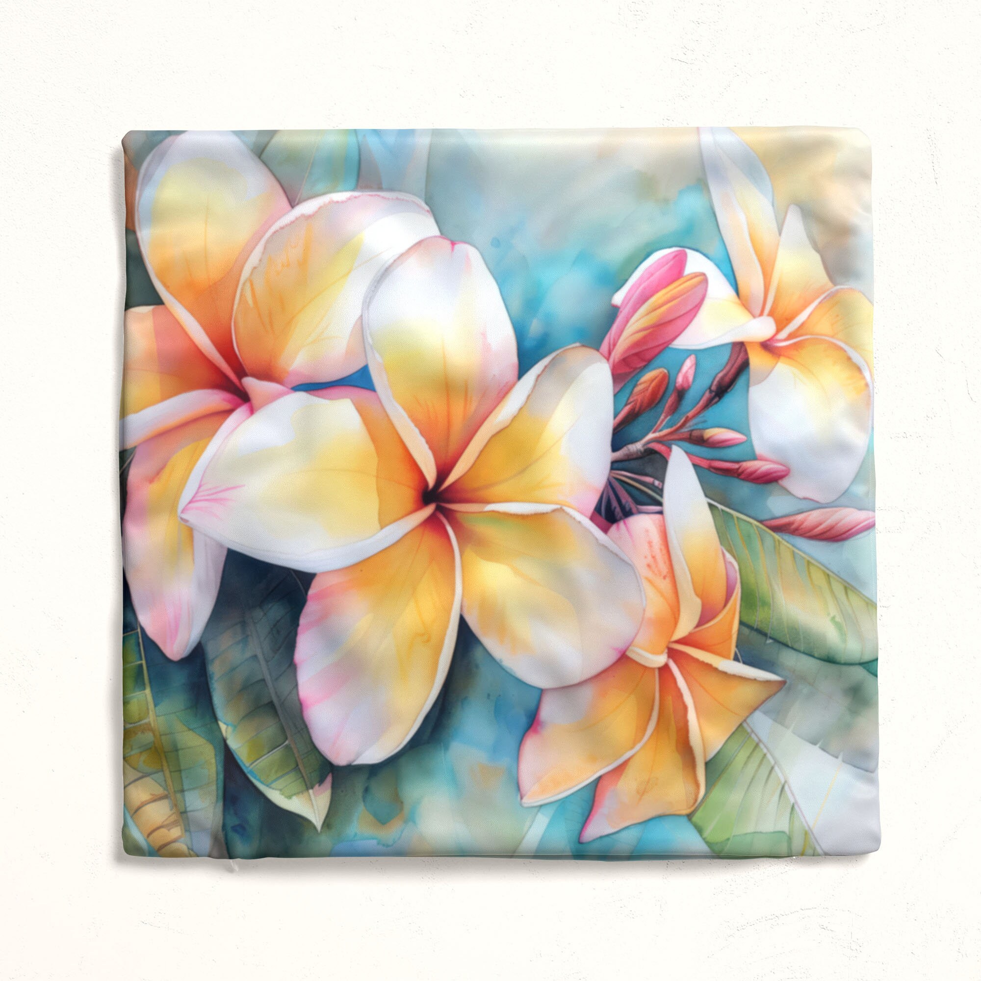 Plumeria Frangipani Pillow Cover Watercolor Art: Tropical Decorative ...