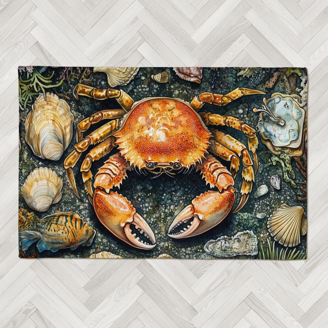 Area Rug With Crab Watercolor Art, Four Sizes 2x3 to 5x7, Coastal ...