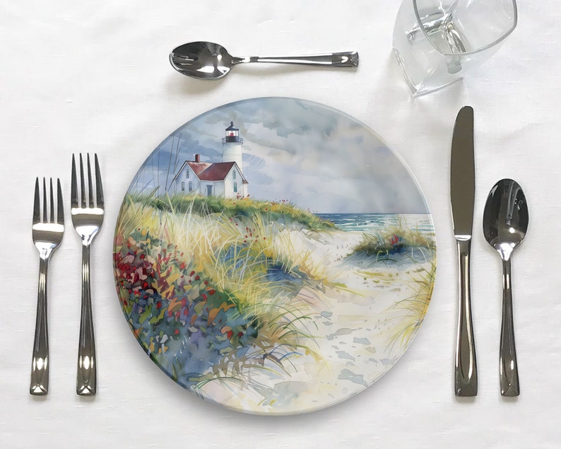 Plate With Lighthouse Watercolor Art: Beach Unbreakable Indoor/outdoor ...