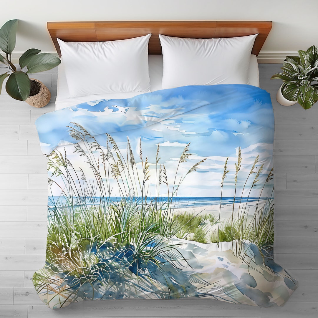 Dune Grasses Duvet Cover With Coastal Watercolor Art: Cotton or ...