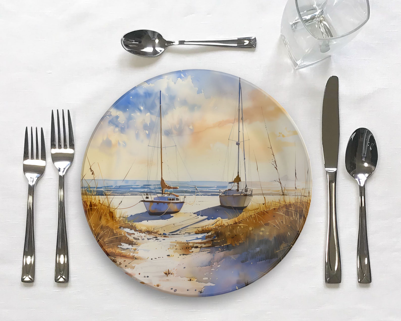 Plate With Sailboats on Beach Watercolor Art: Beach Unbreakable Indoor ...