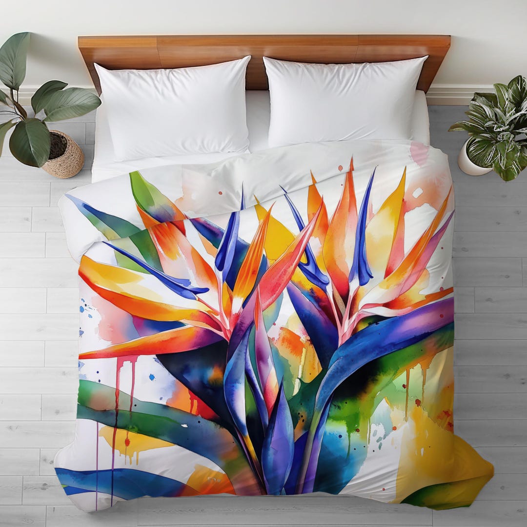 Bird of Paradise Duvet Cover With Tropical Watercolor Art in King ...