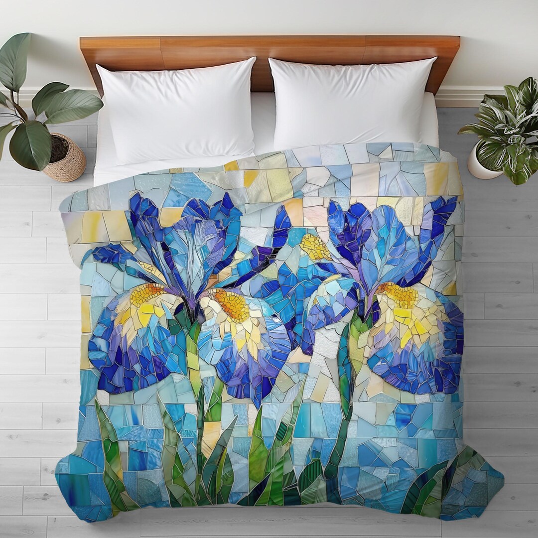 Iris Duvet Cover With Floral Mosaic Style Art: Cotton or Polyester ...