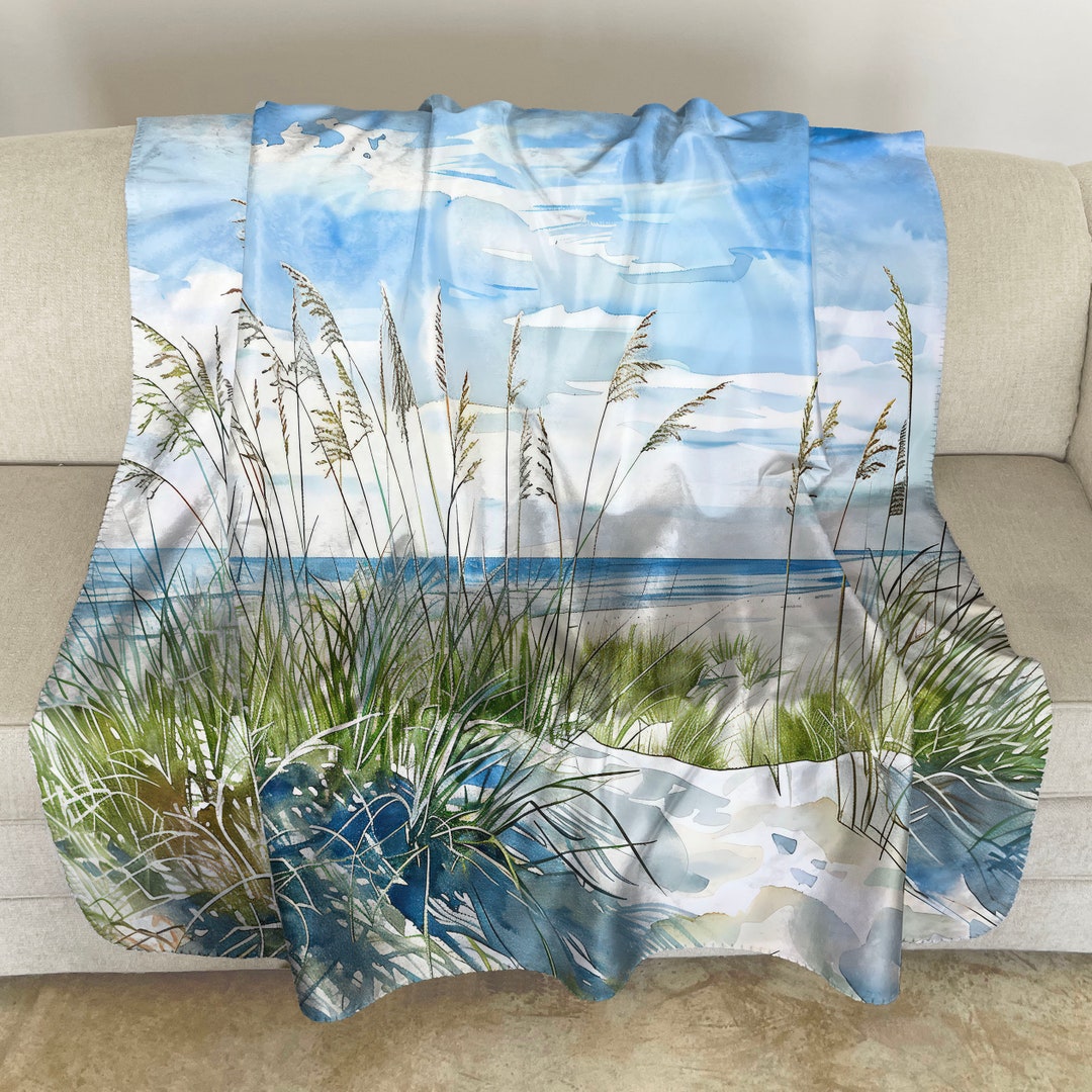 Dune Grasses Sherpa Fleece Throw With Watercolor Art, 50x60 60x80 ...