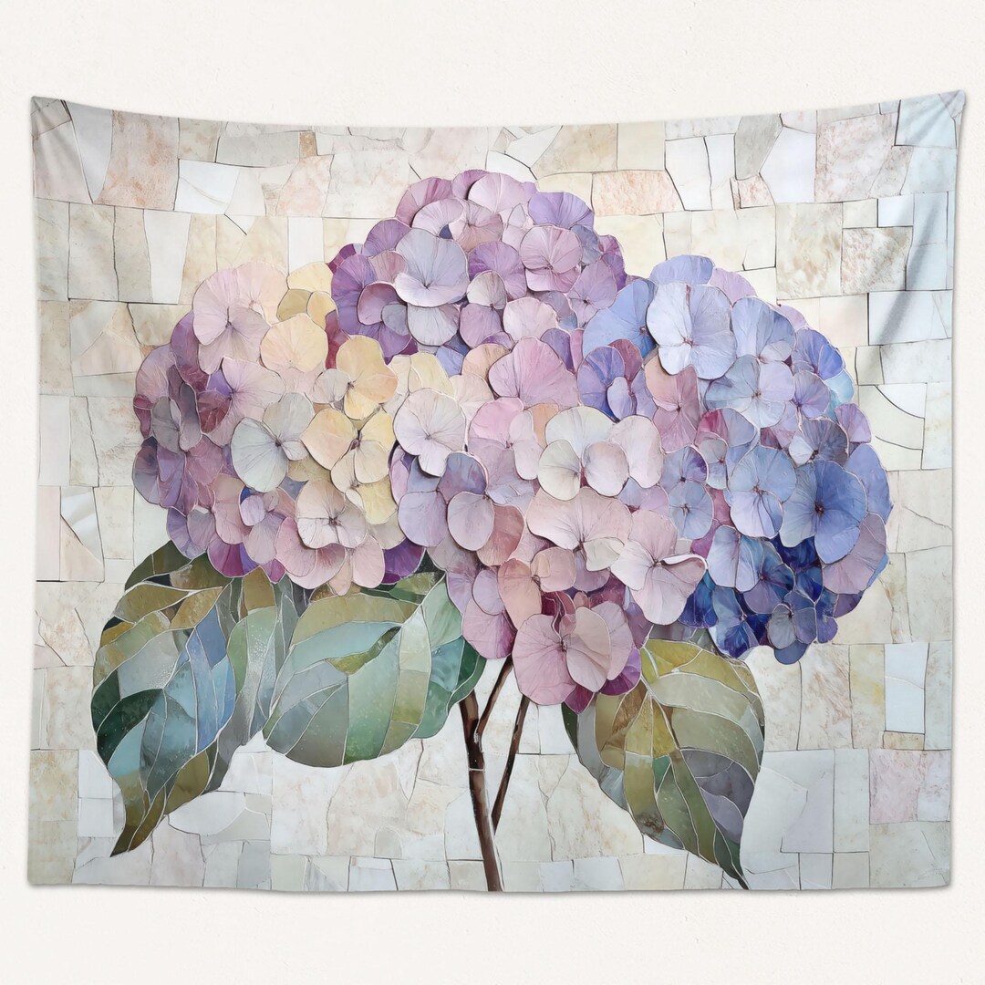 Hydrangeas Mosaic Art Tapestry: Floral Large Modern Wall Hanging - Etsy