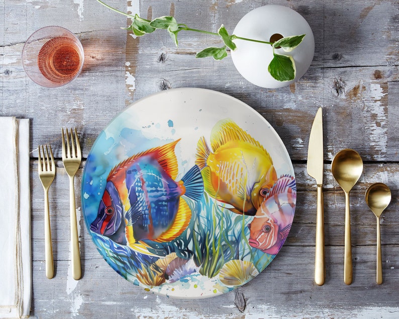 Plate With Tropical Fish Watercolor Art: Beach Unbreakable Indoor ...