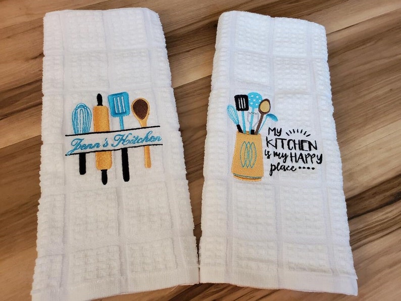 Custom Embroidered Kitchen Towels Personalized Kitchen - Etsy