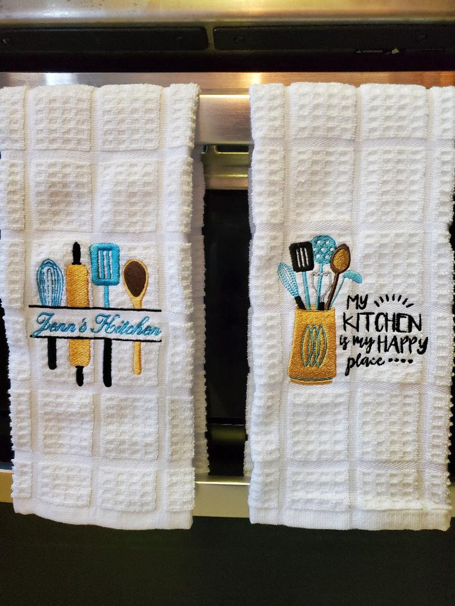 Custom Embroidered Kitchen Towels Personalized Kitchen - Etsy