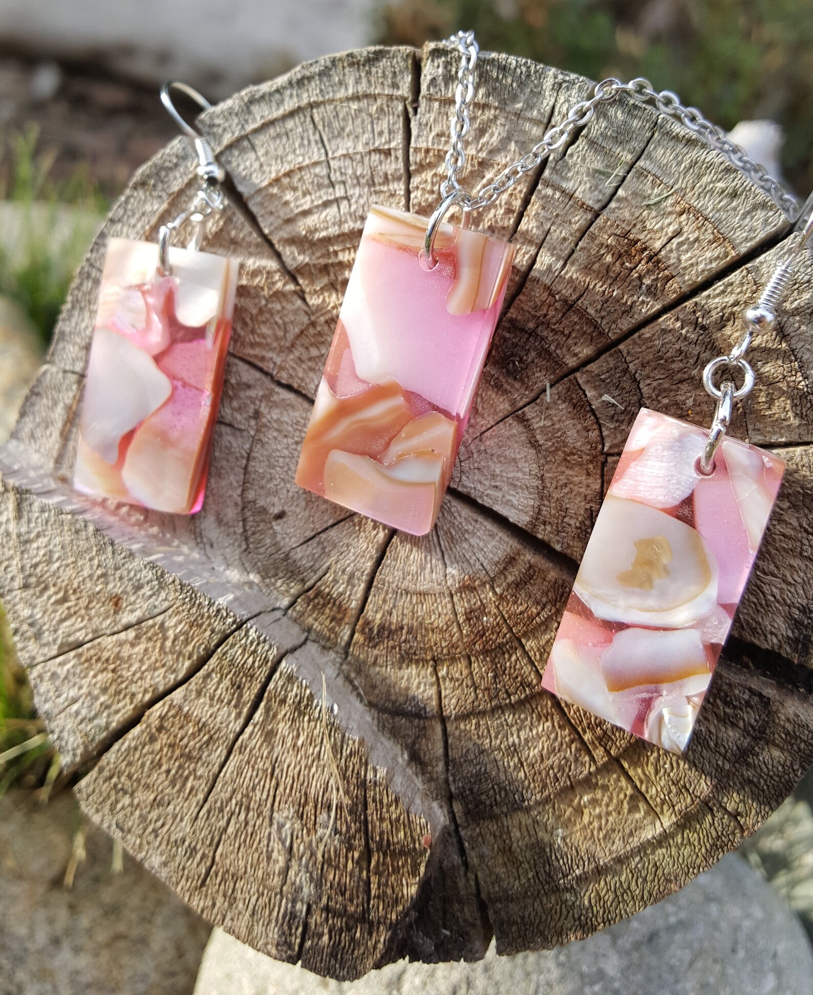 Pink Statement Earrings Pink Earring Set Made With Resin and - Etsy