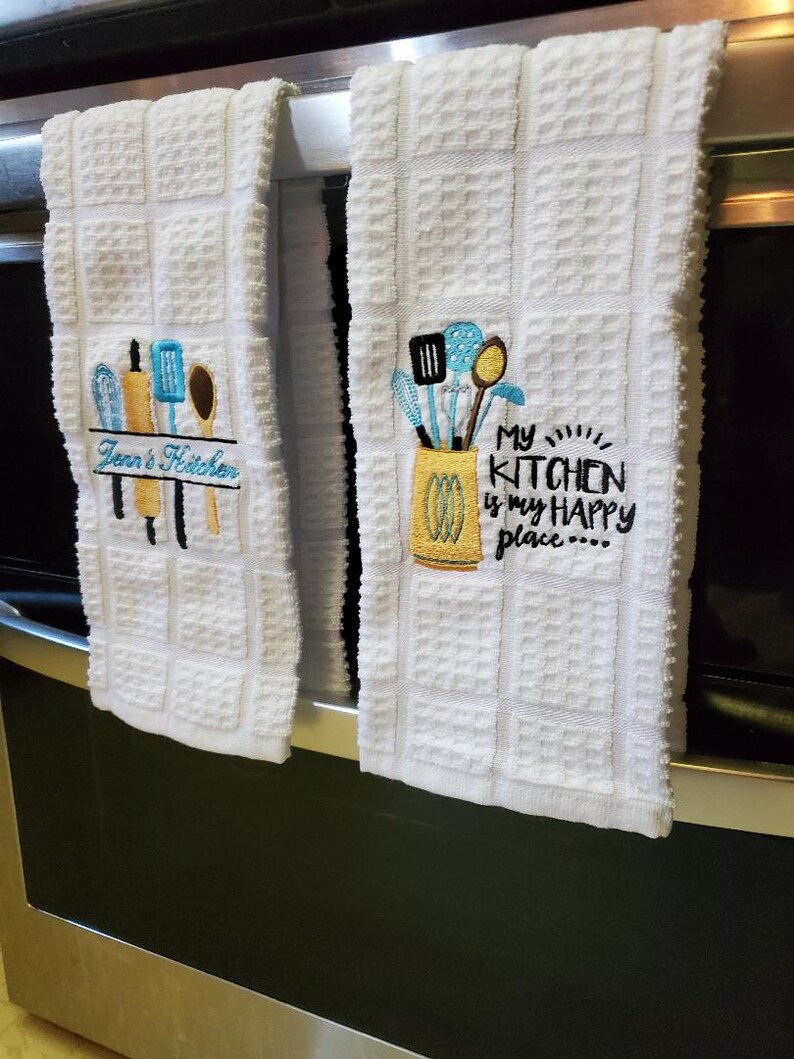 Custom Embroidered Kitchen Towels Personalized Kitchen - Etsy