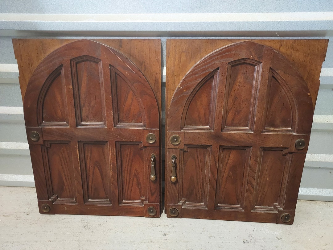 Pair of Reclaimed Gothic Vintage Arched Panel Dresser Cabinet Doors ...