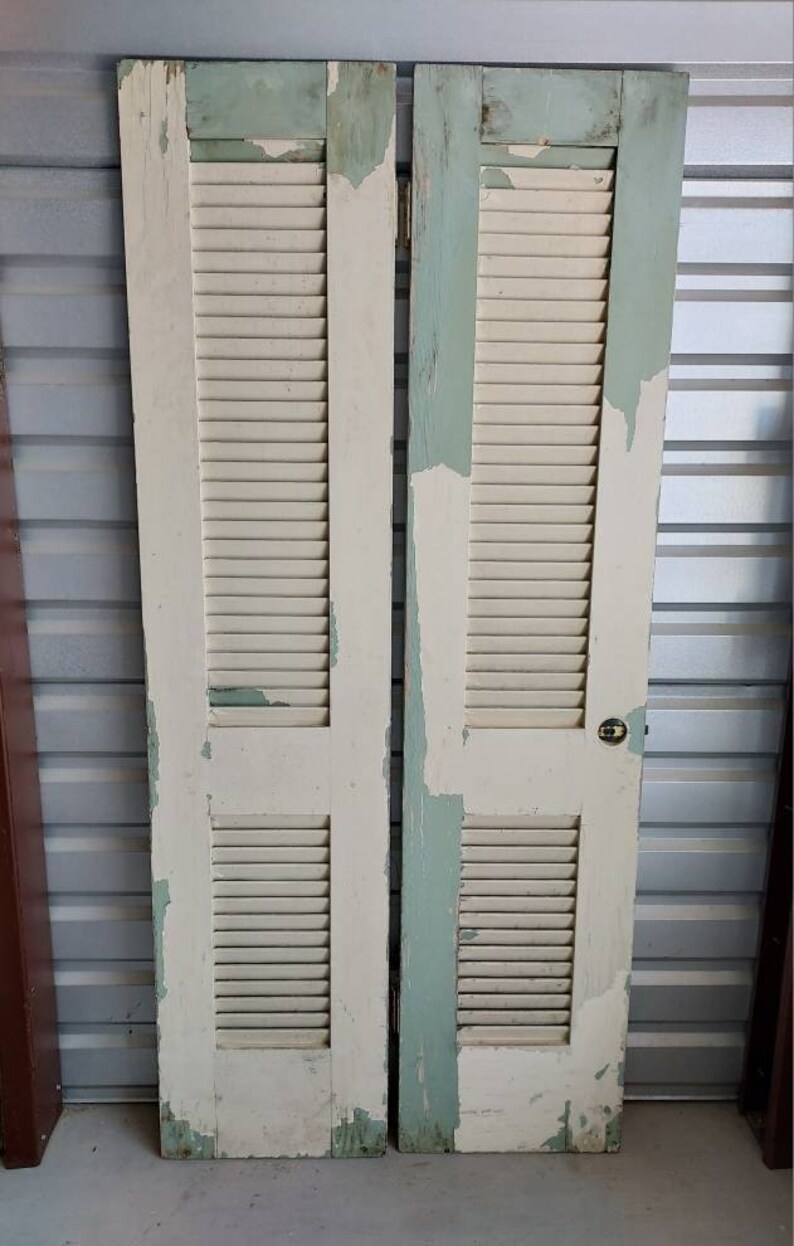 Pair of Old Rustic Reclaimed Vintage 1950s Wooden Louvered Shutter ...