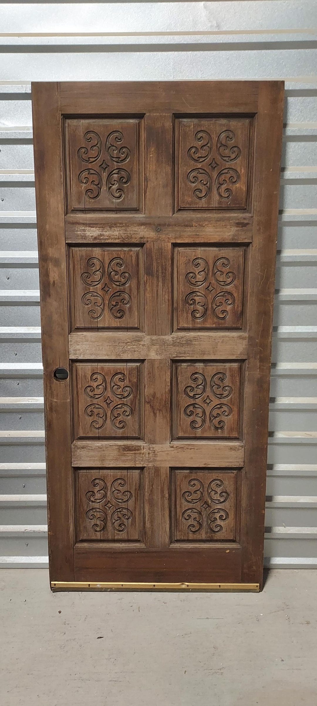 Vintage Front Entry Door, Old Rustic Hand Carved 8 Panel Spanish Style ...