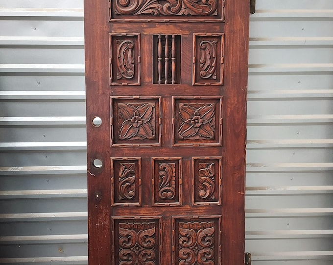 Vintage Mid-century Spanish Style Carved Wood Entry Door: Speak Easy ...
