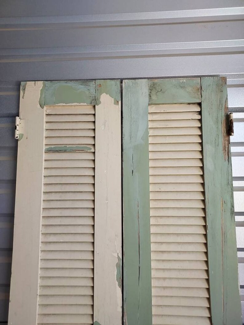 Pair of Old Rustic Reclaimed Vintage 1950s Wooden Louvered Shutter Interior Double Doors, French ...