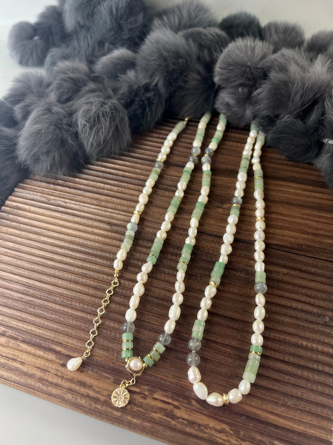 Freshwater Pearl Necklace, 18K Gold, Jade Pendant - Etsy