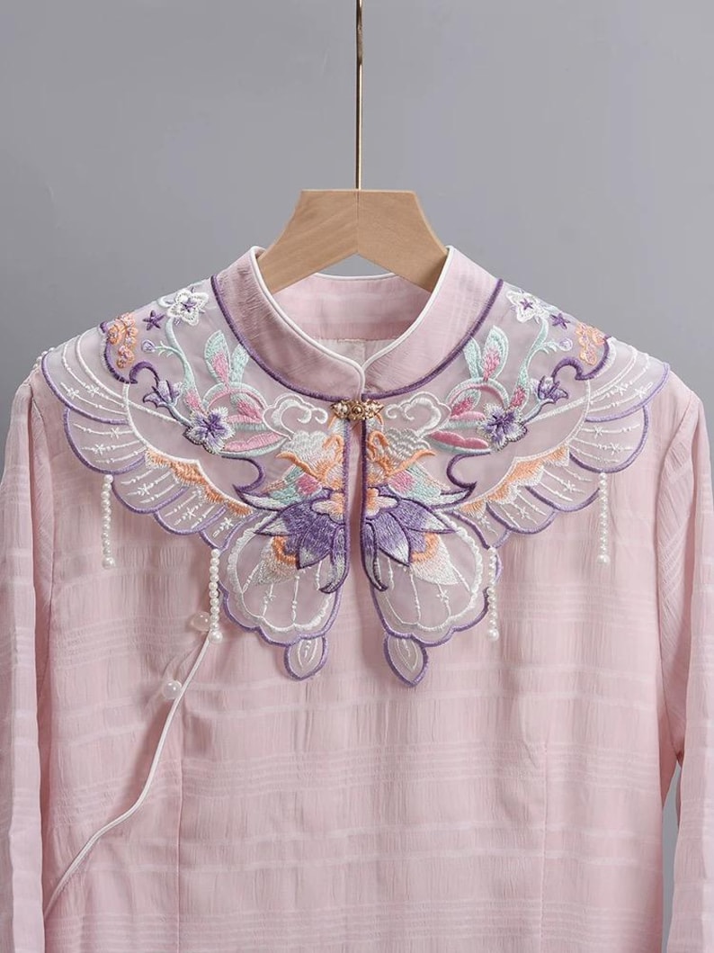 Embroidery Floral Collar With Pearl Beaded Edge, Detachable Lace Collar ...