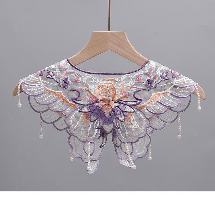 Embroidery Floral Collar With Pearl Beaded Edge, Detachable Lace Collar ...
