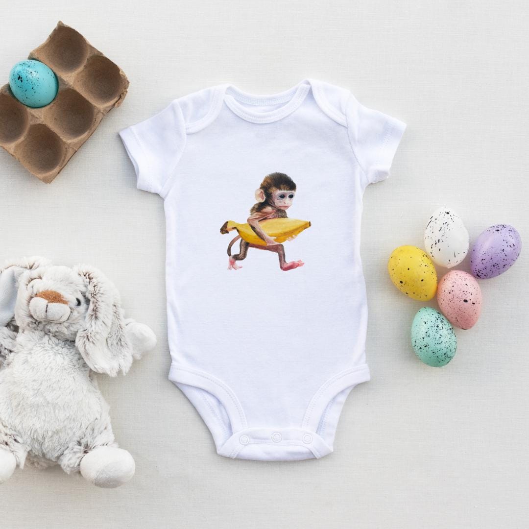 Monkey Baby Bodysuit, Cute Watercolor Infant One-piece, Whimsical ...