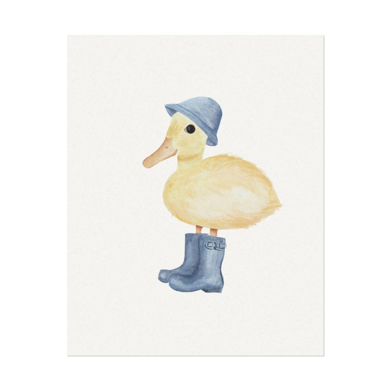 Watercolor Baby Duck in Rain Boots Poster, Nursery Wall Decor, Matte ...