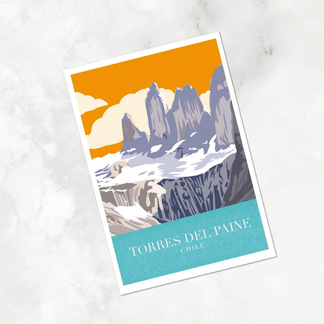 Vintage Travel Postcard, Patagonia Art Print, Torres Del Paine National ...