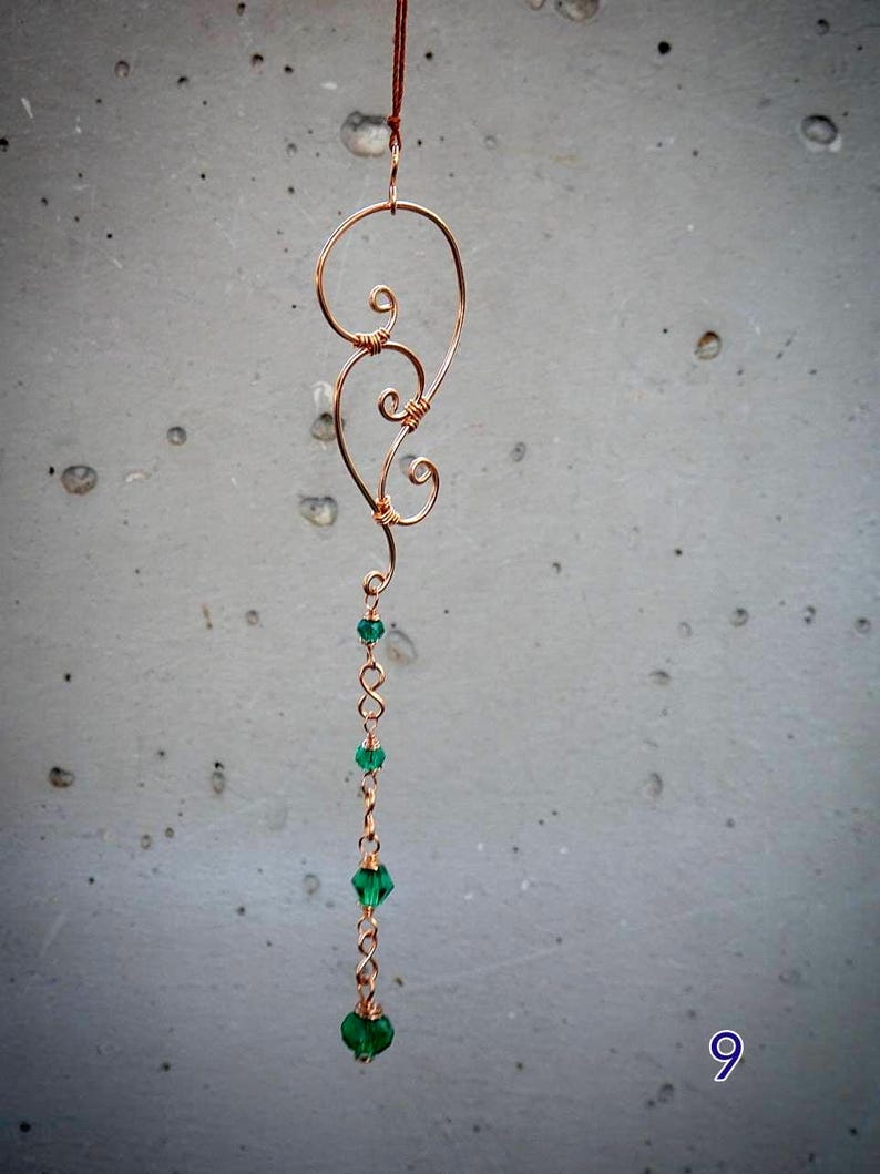 Handcrafted Small Floral Spiral Bronze Suncatcher, Crystal Glass Beads ...