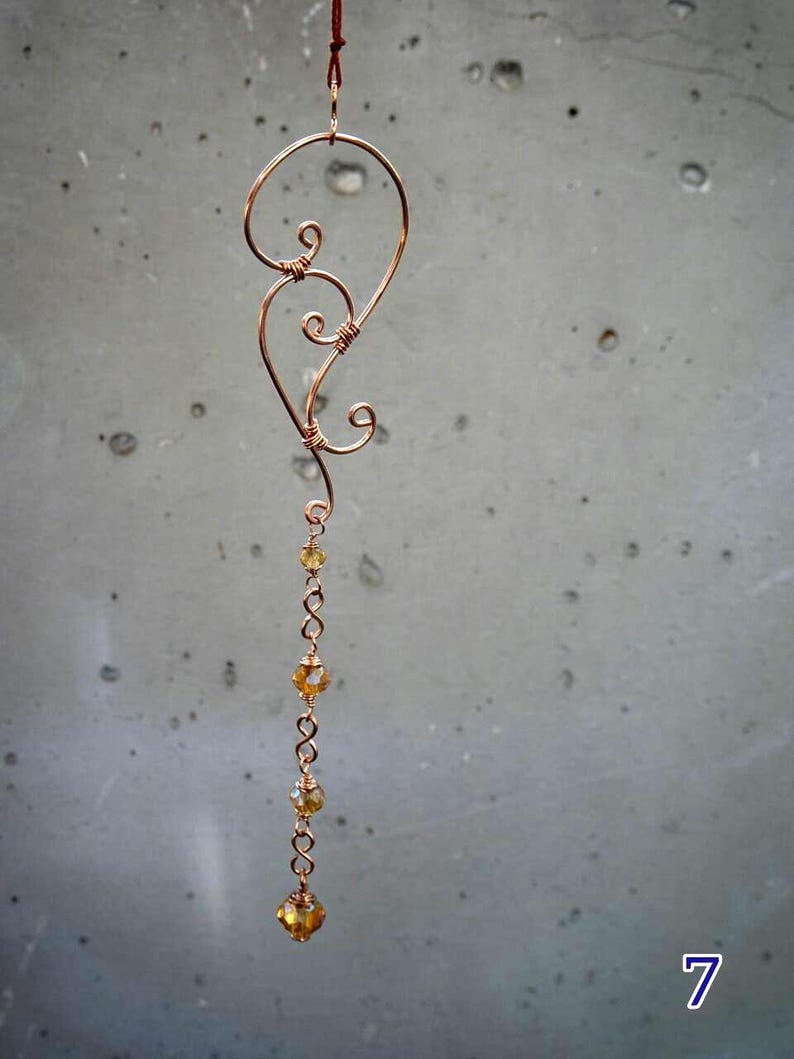 Handcrafted Small Floral Spiral Bronze Suncatcher, Crystal Glass Beads ...