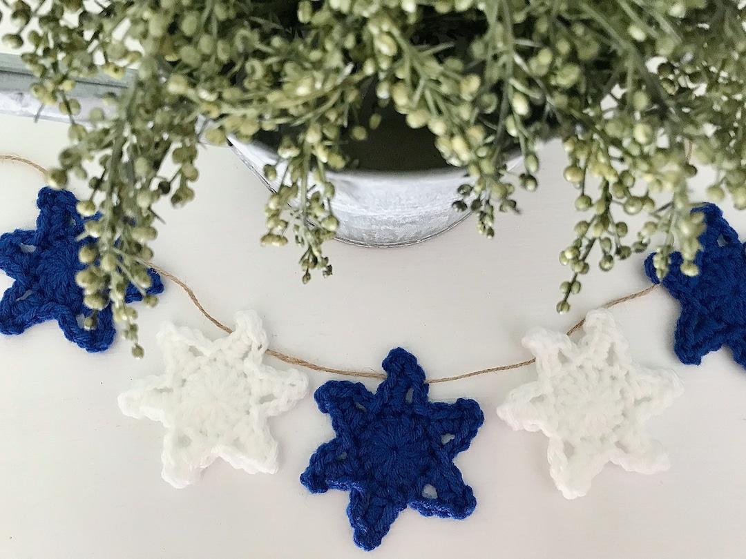 Hanukkah Crochet Star Garland, Star of David, Blue and White Star ...