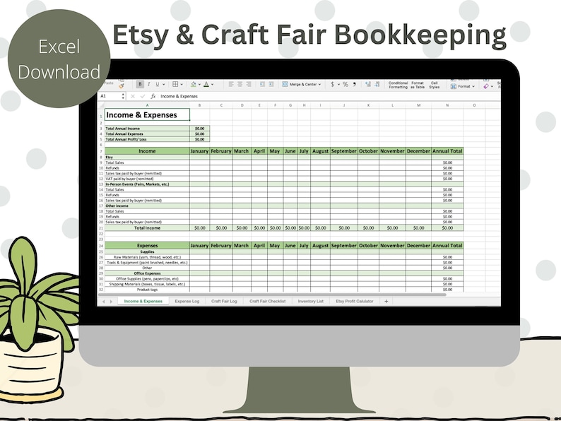 Etsy Craft Fair Bookkeeping Spreadsheet: Income & Expense Tracker ...