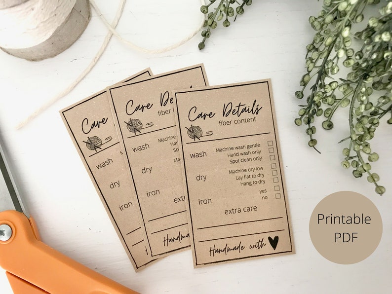 Printable Care Detail Tag Handmade Care Tag Template PDF - Etsy