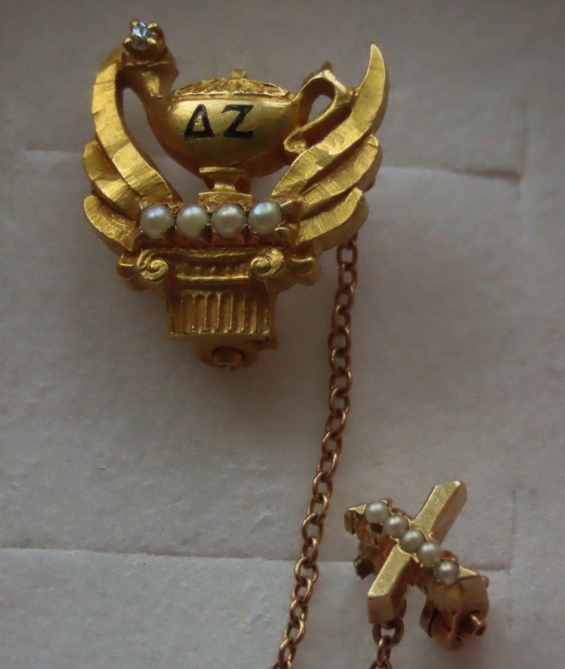Antique 1920 - Delta Zeta Chi Chapter Sorority Pin With Chain and ...