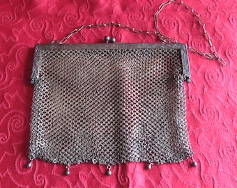 Antique German Silver Mesh Purse, Vintage Wire Mesh Estate Wristlet ...