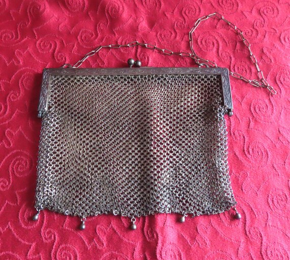 Victorian German Silver Mesh/Chainmail Handbag - Gem