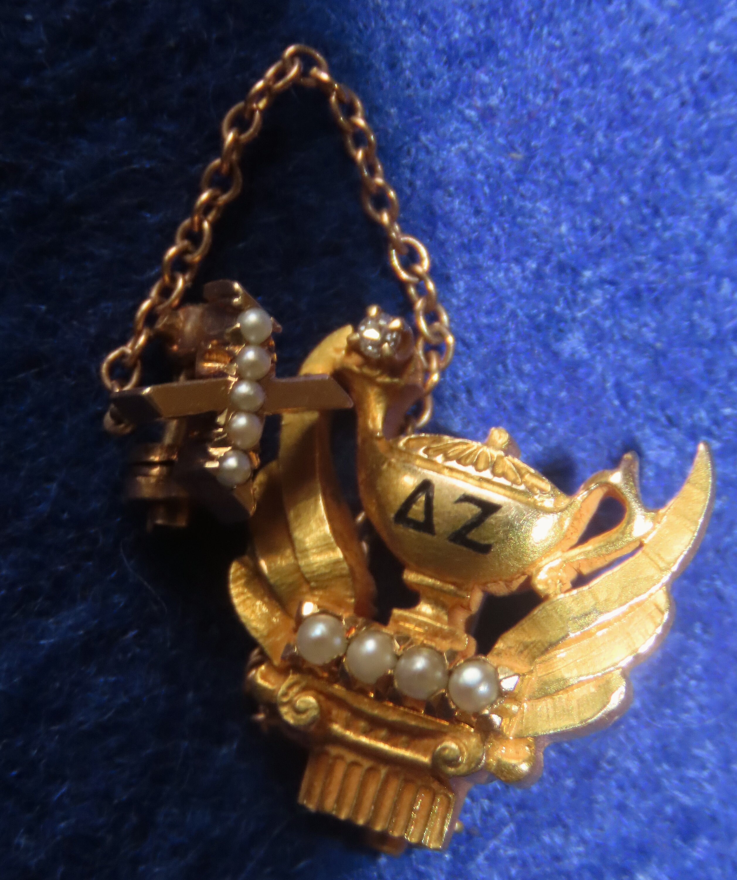 Antique 1920 - Delta Zeta Chi Chapter Sorority Pin With Chain and ...