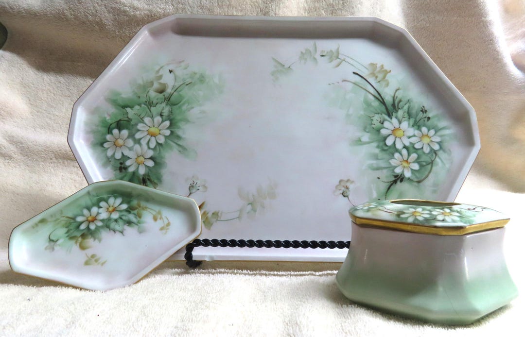 Antique MZ (moritz Zdekauer) 3 Piece Porcelain Vanity Set - Daisy ...