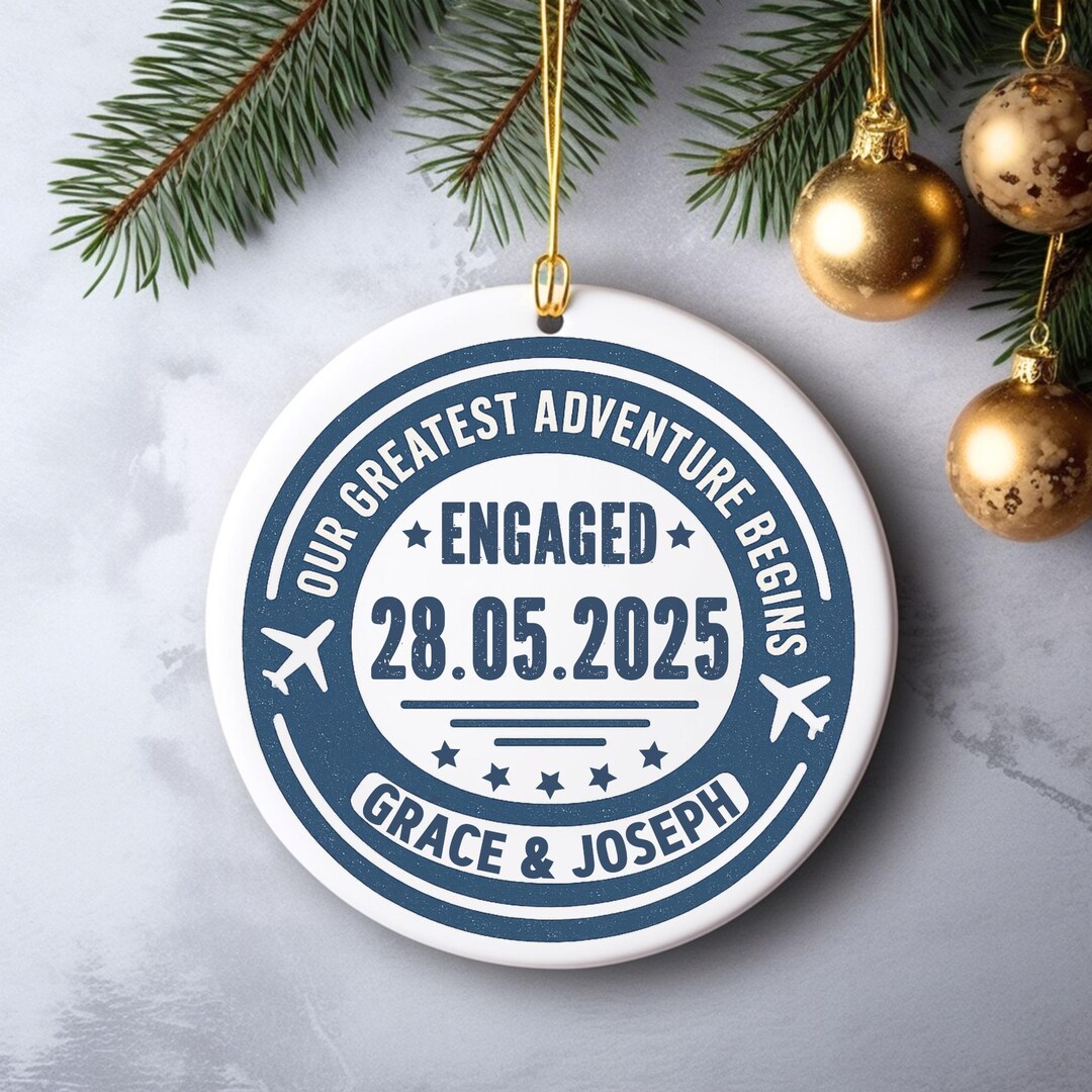 Personalized Engagement Ornament: Passport Design, Custom Names & Date ...