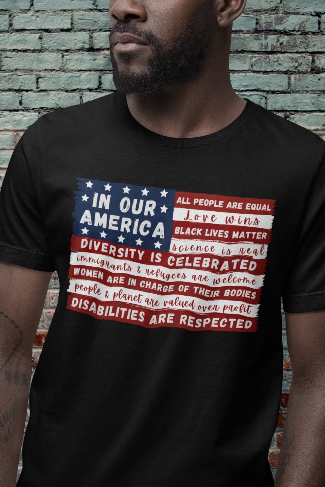Vintage American Flag Tee, Liberal Progressive Anti Racism Anti Trump ...