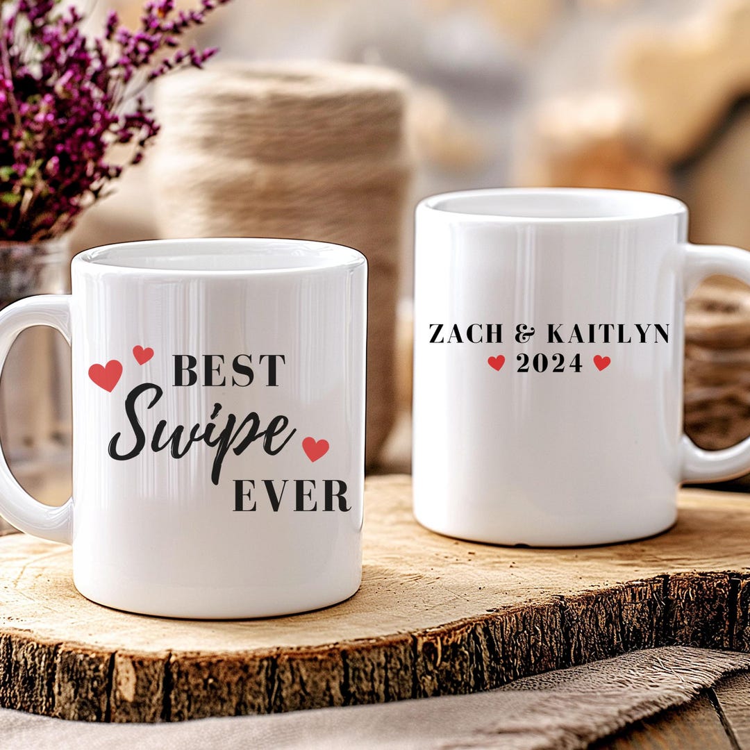 Personalized Wedding Couple Mugs Anniversary Gift Best Swipe Ever Mug ...