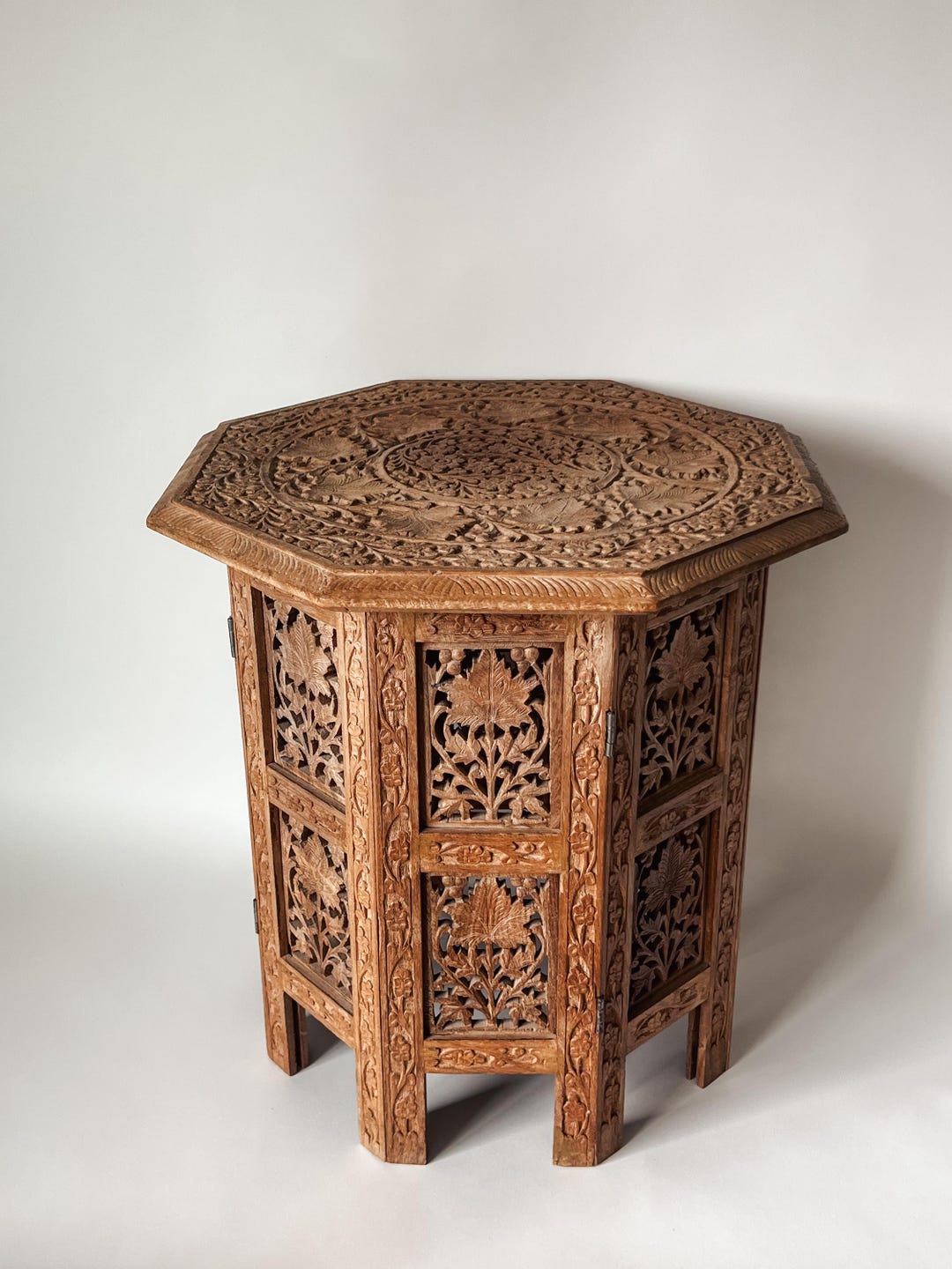 Vintage Handcarved Collapsible Wood Table - Etsy