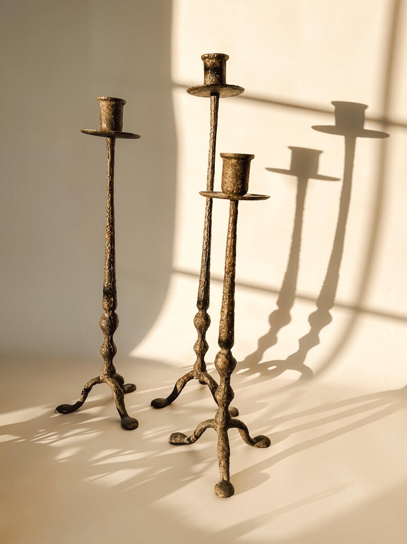 Vintage Hand Forged Iron Candle Holders - Etsy