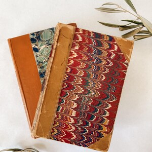 Antique Leather Bound Books With Marbled Covers - Etsy