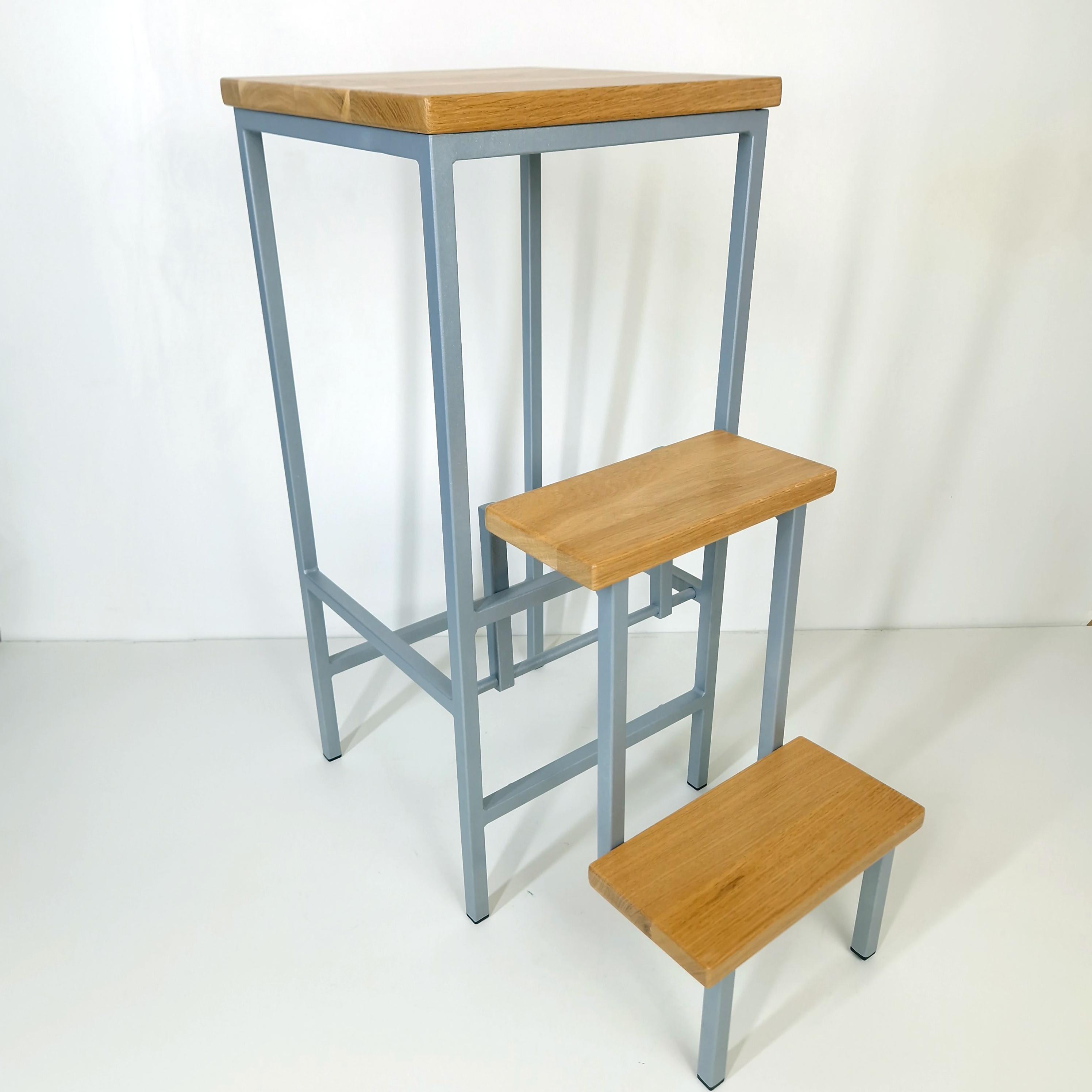 Convertible Step Stool Ladder, Modern Wood & Metal Counter Stool, Space ...