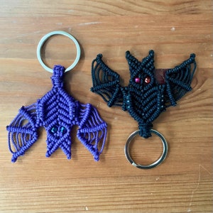 Hanging Bat Macrame Keychain Charm - Handmade Whimsical Unique Gothic ...