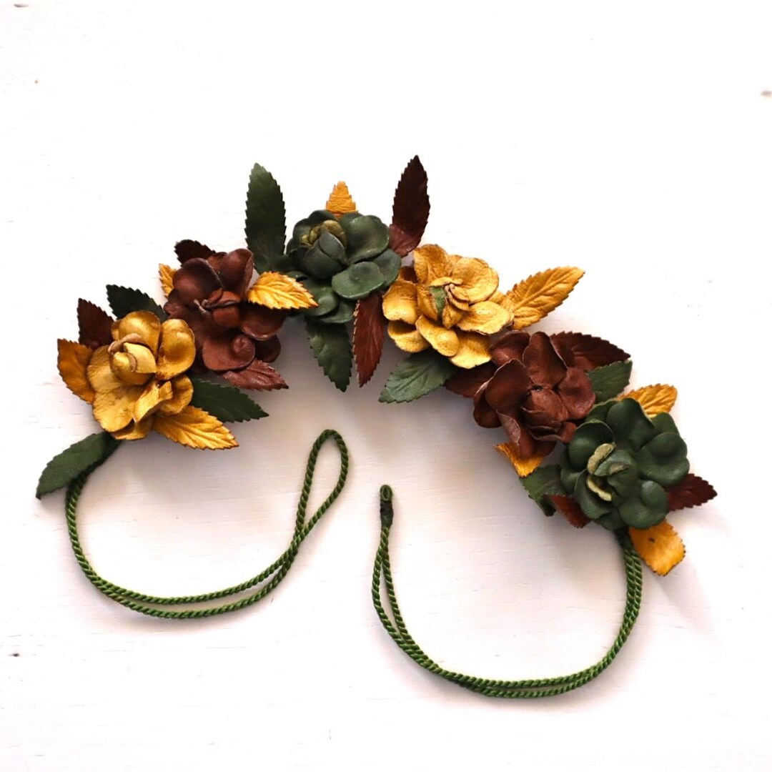 Antique 1910s to 1920s Floral Leather Headdress Woodland Bridal Crown ...