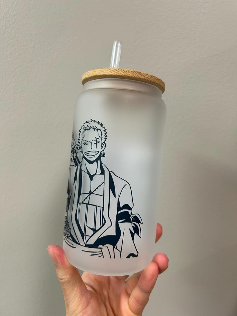 Anime Frosted Glass Cup | Iced Coffee Tumbler, Bamboo Lid - Etsy