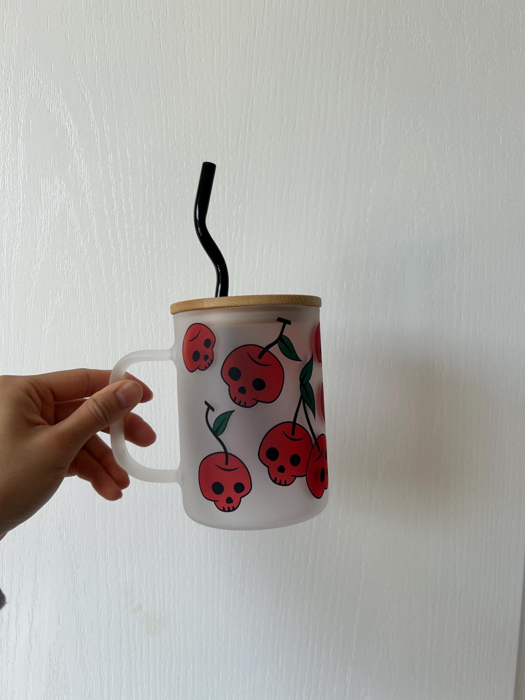 Cherry Skull Glass Mug| Glass Can Mug| Matcha Mug | Coffee Mug| - Etsy