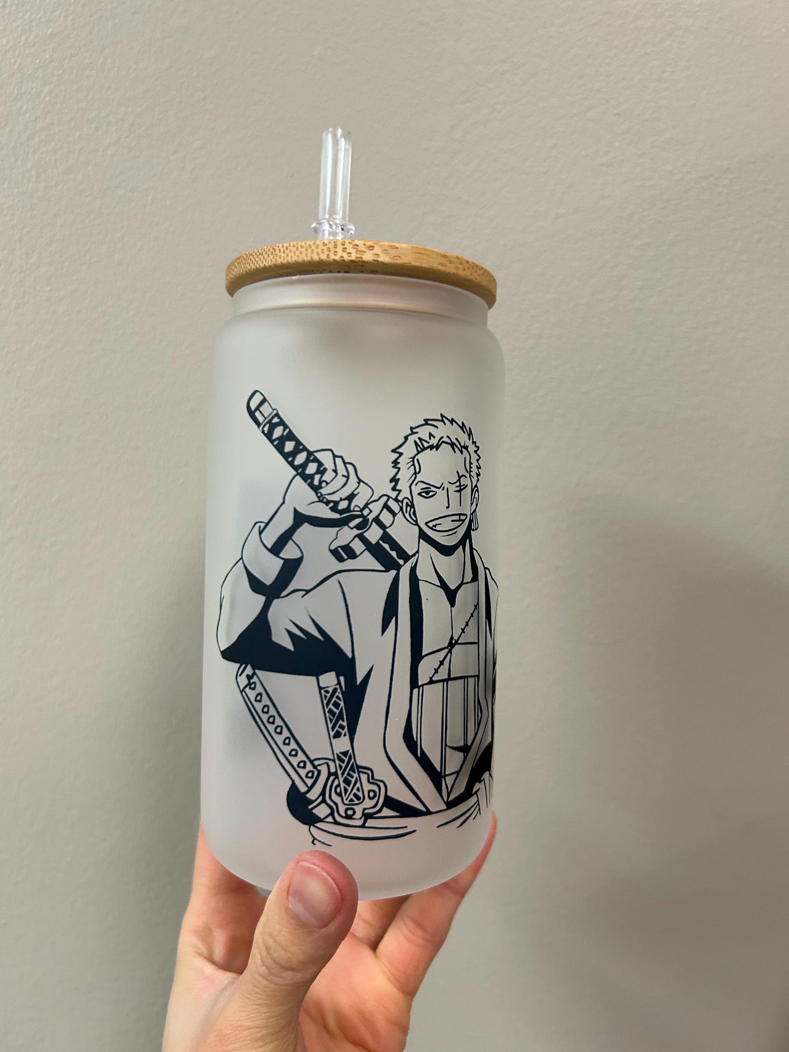 Anime Frosted Glass Cup | Iced Coffee Tumbler, Bamboo Lid - Etsy