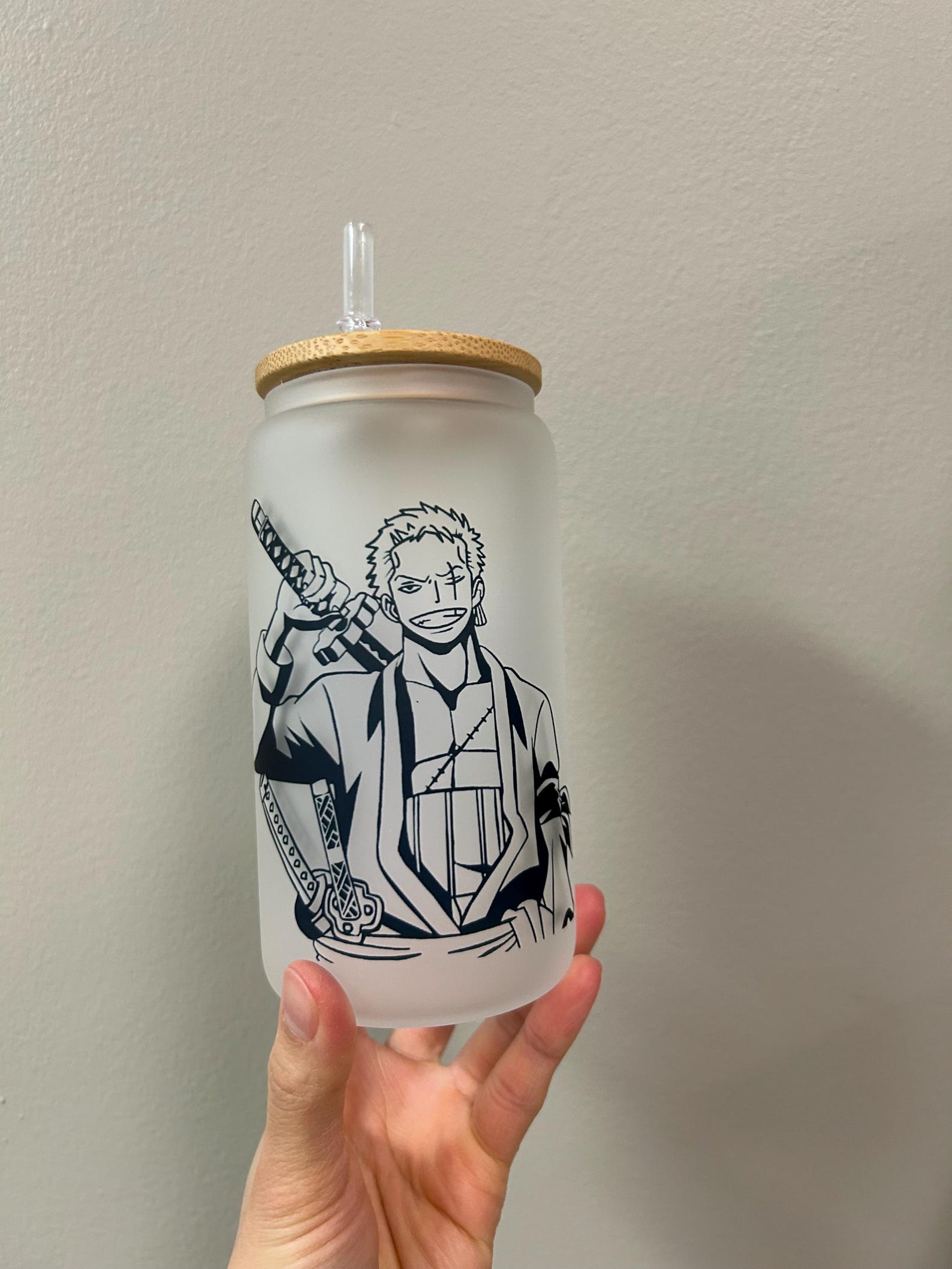 Anime Frosted Glass Cup | Iced Coffee Tumbler, Bamboo Lid - Etsy
