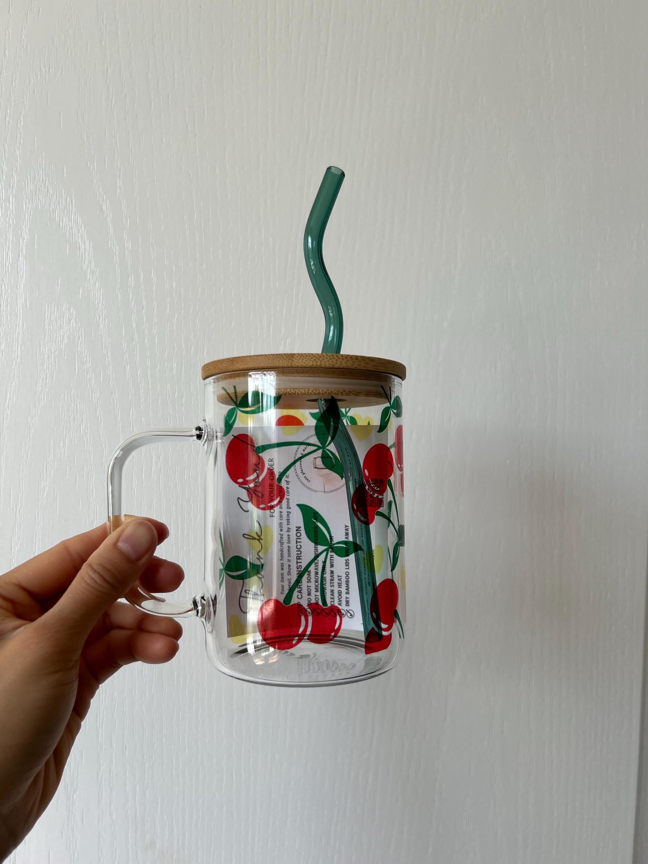 Cherry Glass Mug| Glass Can Mug| Matcha Mug | Coffee Mug| - Etsy